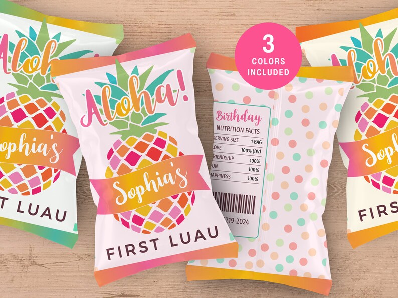 Girl Birthday Chip Bag for Tropical Luau Bash, Editable Hawaiian ...