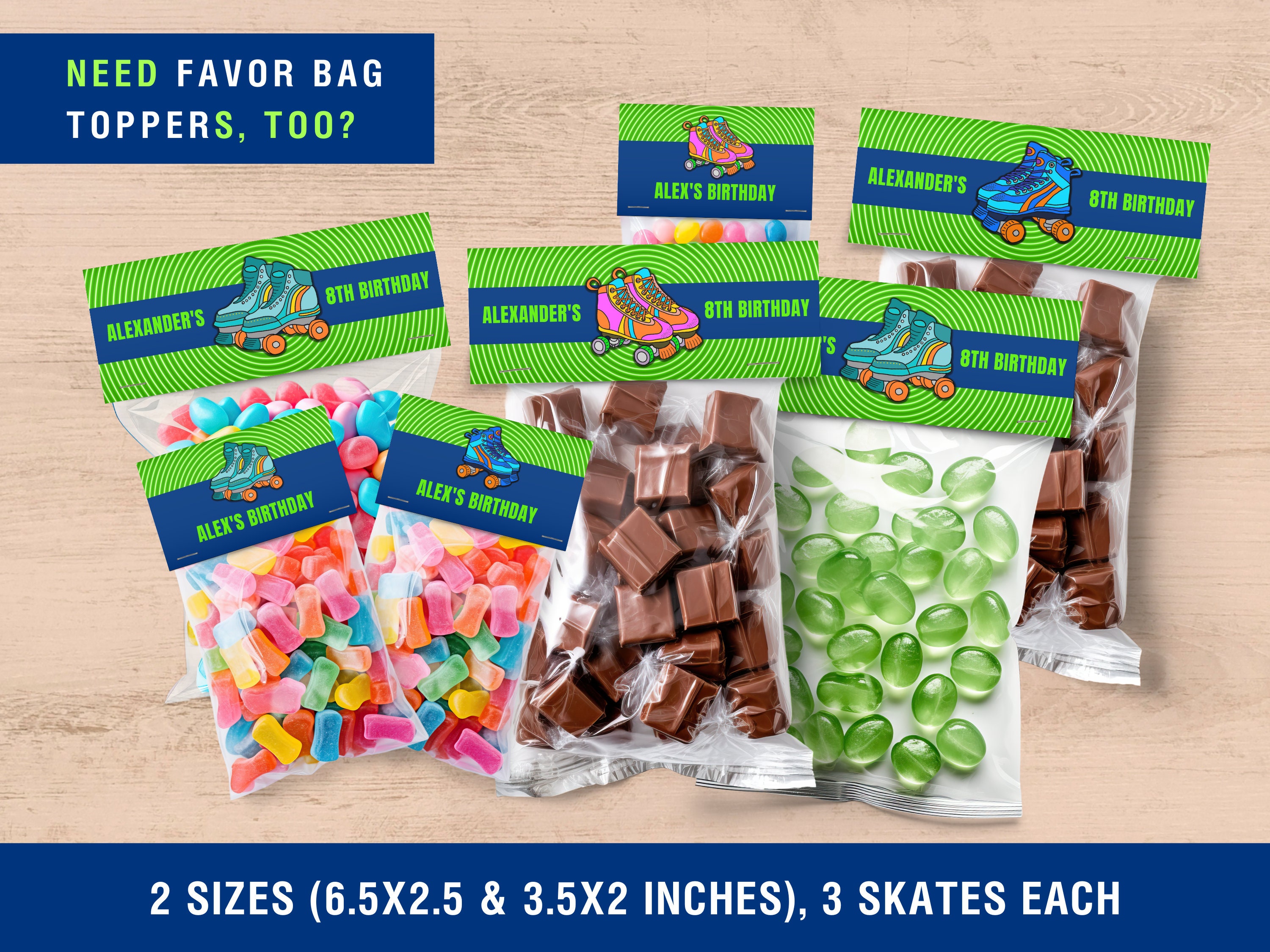 Roller Skating Birthday Party Favors for Boy, Neon Skate Potato Chip ...
