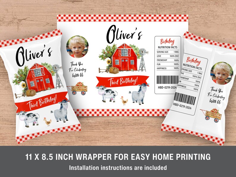 Farm Party Chip Bags for Boy or Girl Birthday, Editable Barnyard ...