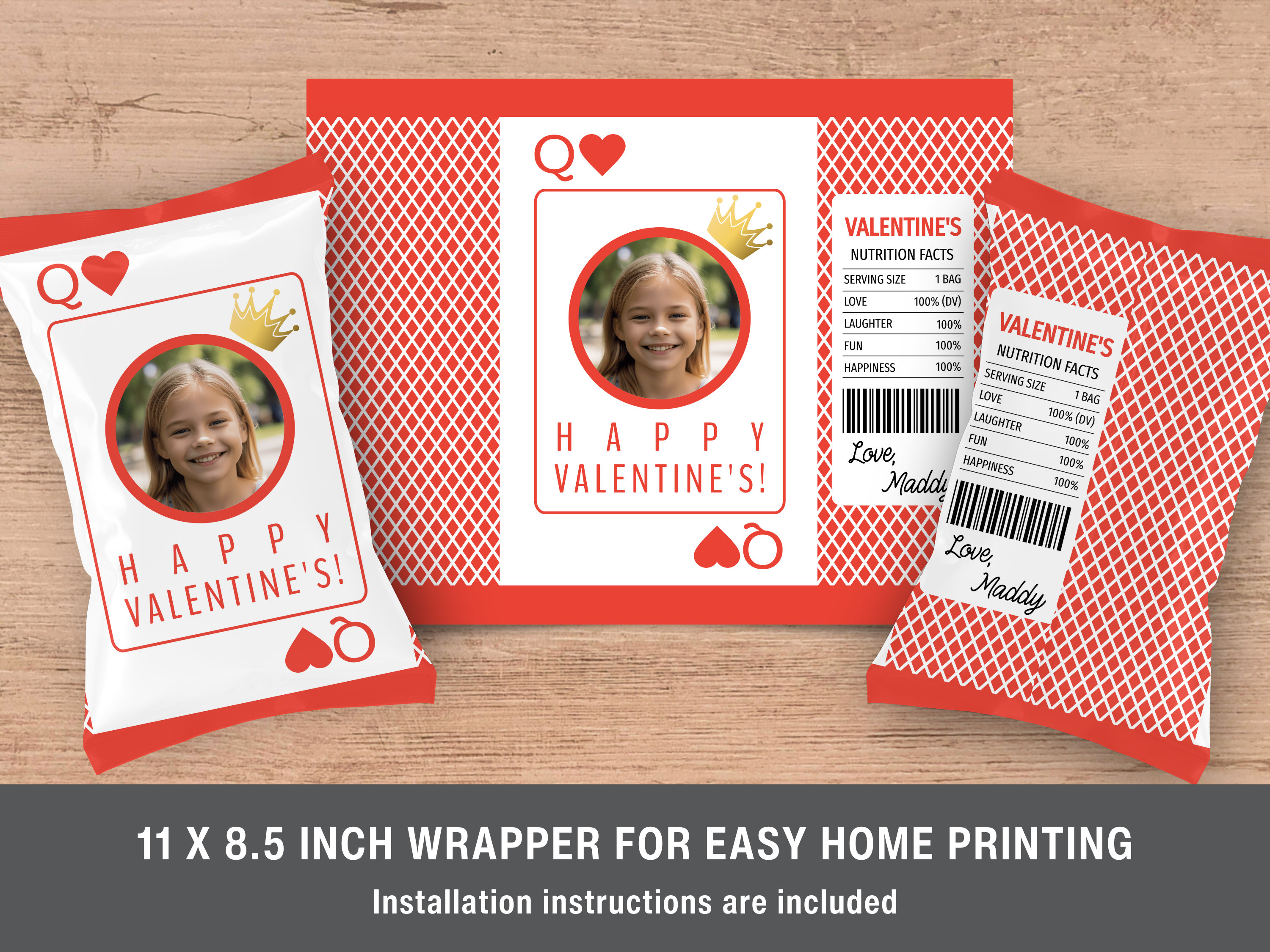 Editable Valentine's Chip Bags, Personalized Playing Cards Potato Chips ...