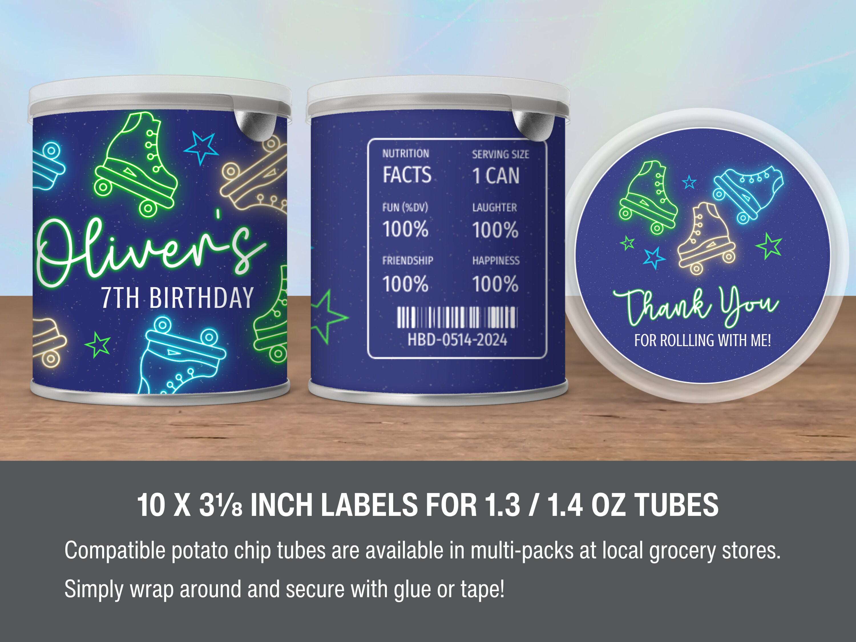 Pringles Label Template for Skate Party, Editable Neon Glow Roller ...