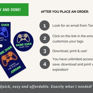 Video Game Party Favor Tags for Boy Birthday, Editable Neon Glow Game ...