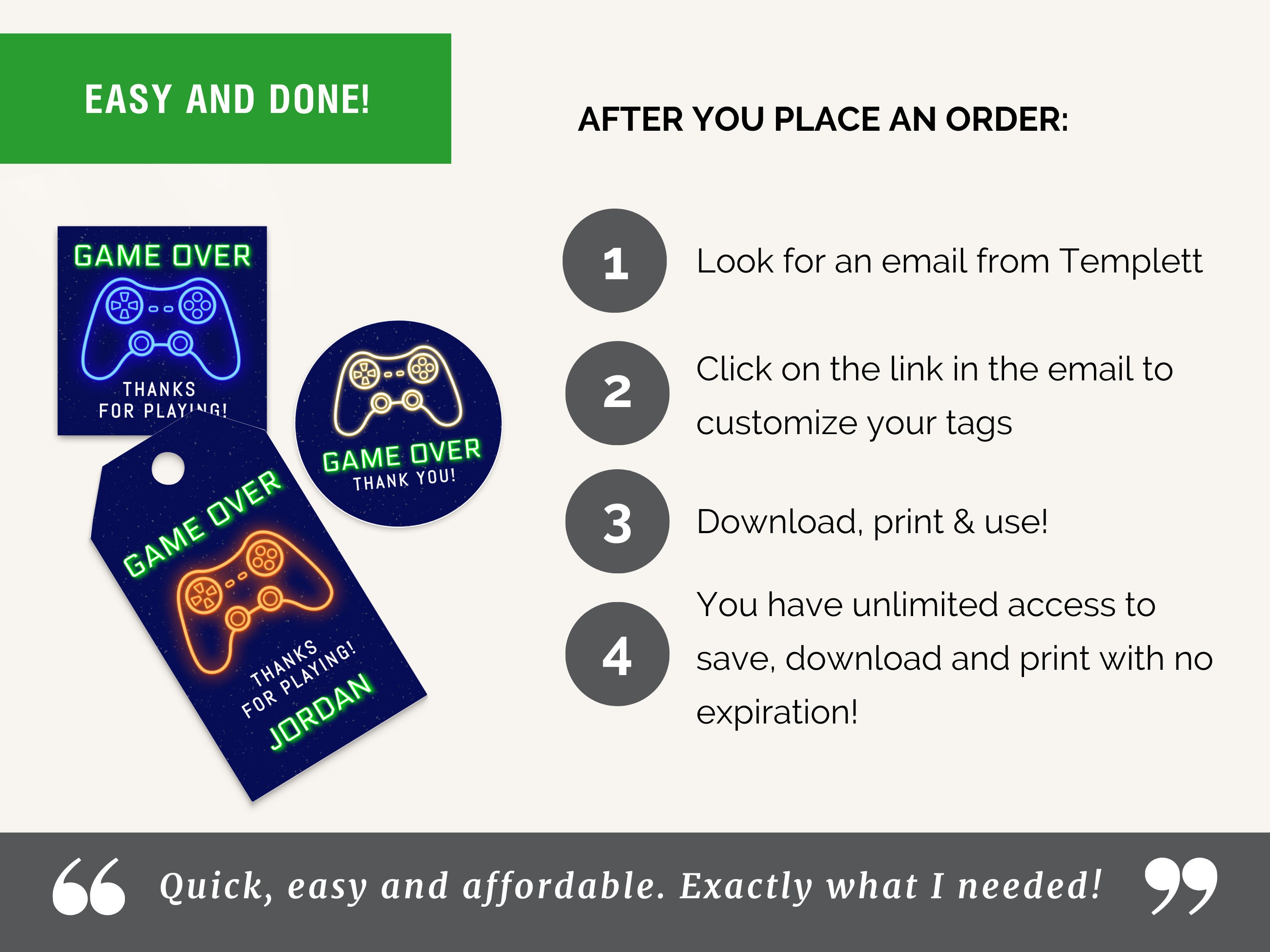 Video Game Party Favor Tags for Boy Birthday, Editable Neon Glow Game ...