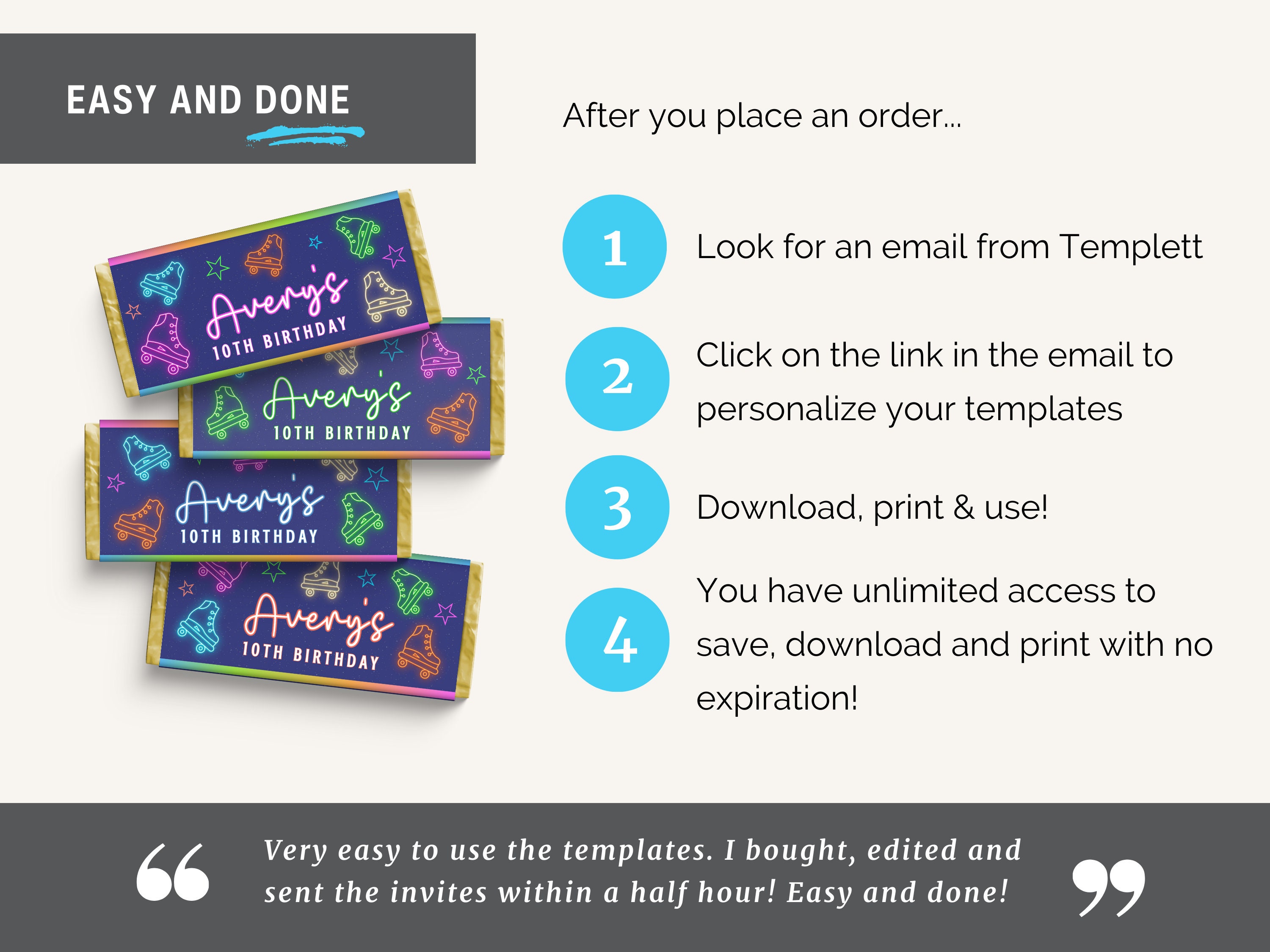 Roller Skating Birthday Party Favors for Girl, Neon Glow Kids Chocolate ...