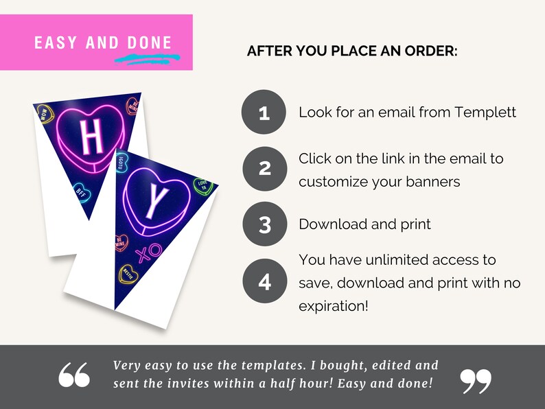 Happy Galentines Day Banner, Neon Glow Candy Hearts Pennants for Girl ...