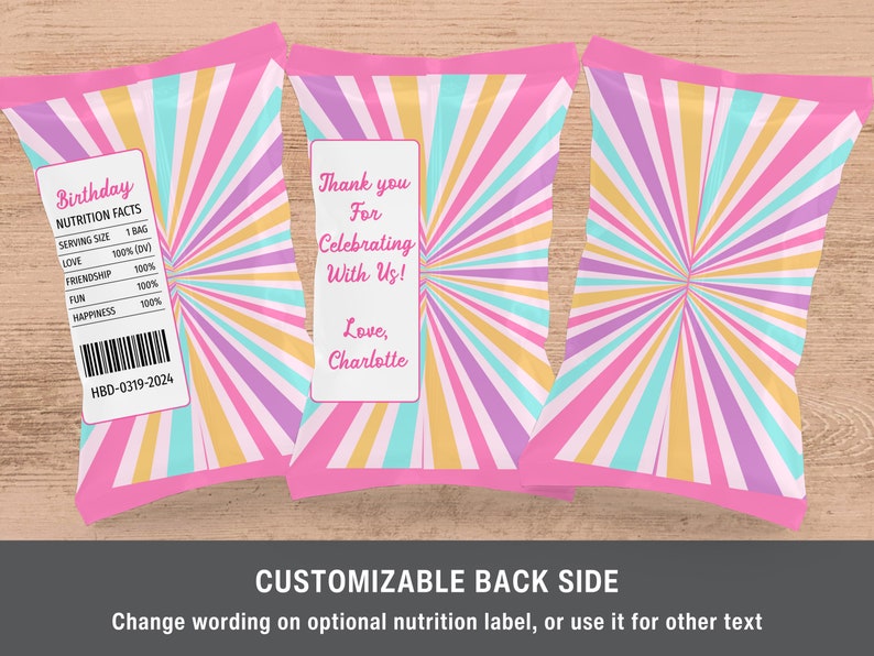 Chip Bag Template Unicorn Party Favor, DIY Personalized Pastel Rainbow ...