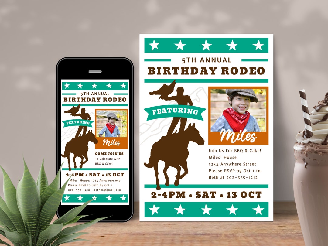 Rodeo 5th Birthday Invitation Template, Editable Wild West Cowboy Photo ...