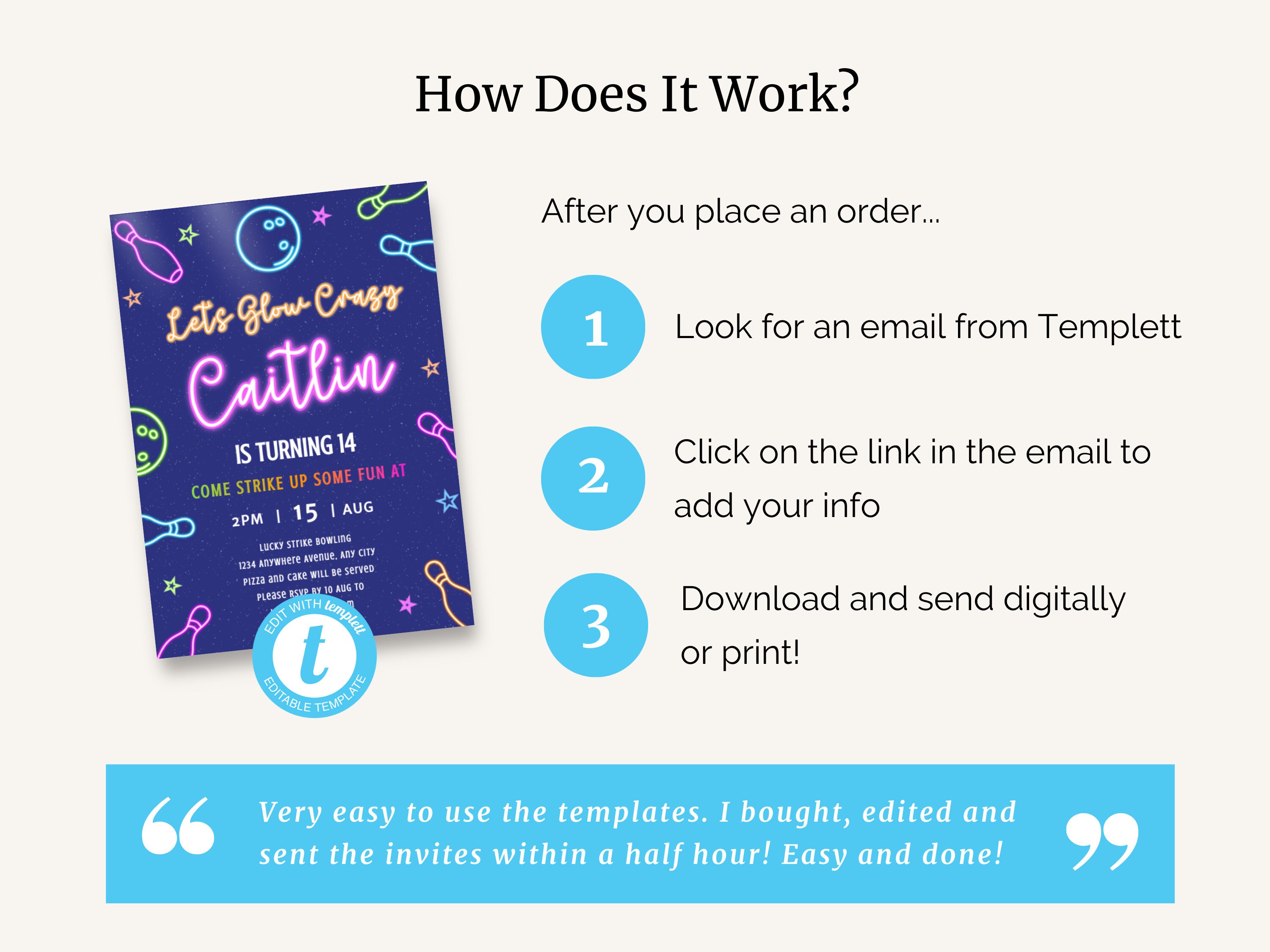 Let's Glow Crazy Invitation for Teen Girl, Editable Glow in the Dark ...