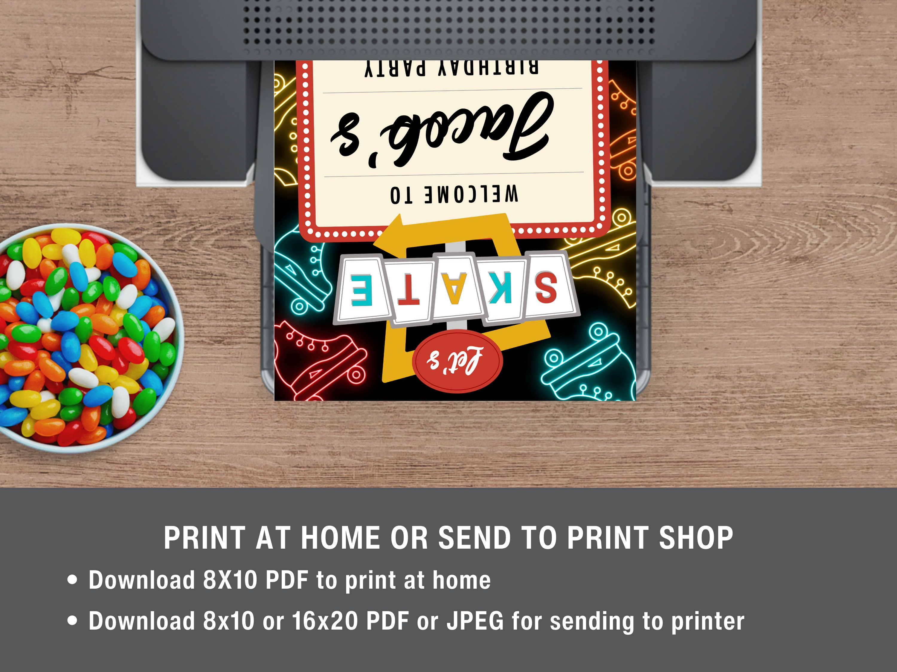 Roller Skate Party Printable Welcome Favor Signs, Retro Style Kids ...