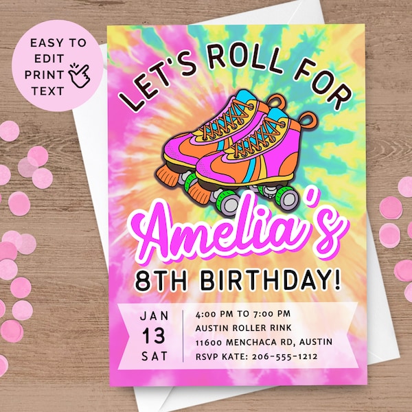 Roller Skate 8th Birthday Party Invitation - Etsy