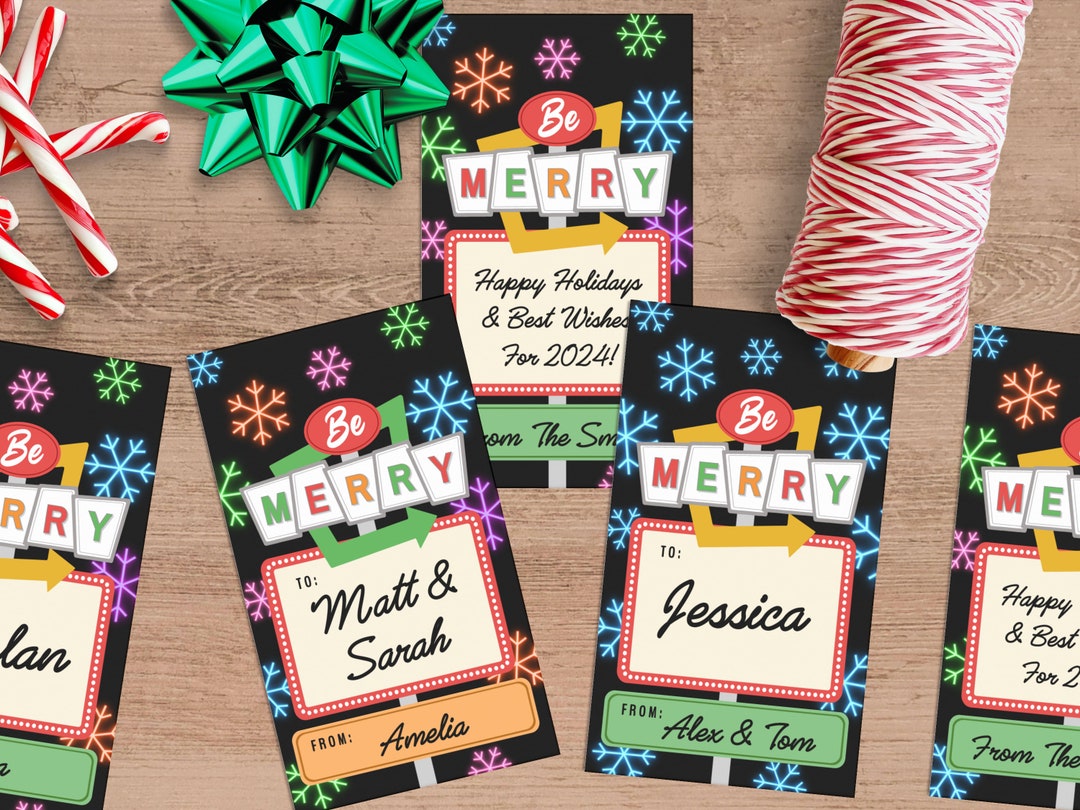 Christmas Present Name Tags Printable, Personalized Retro Neon to and ...