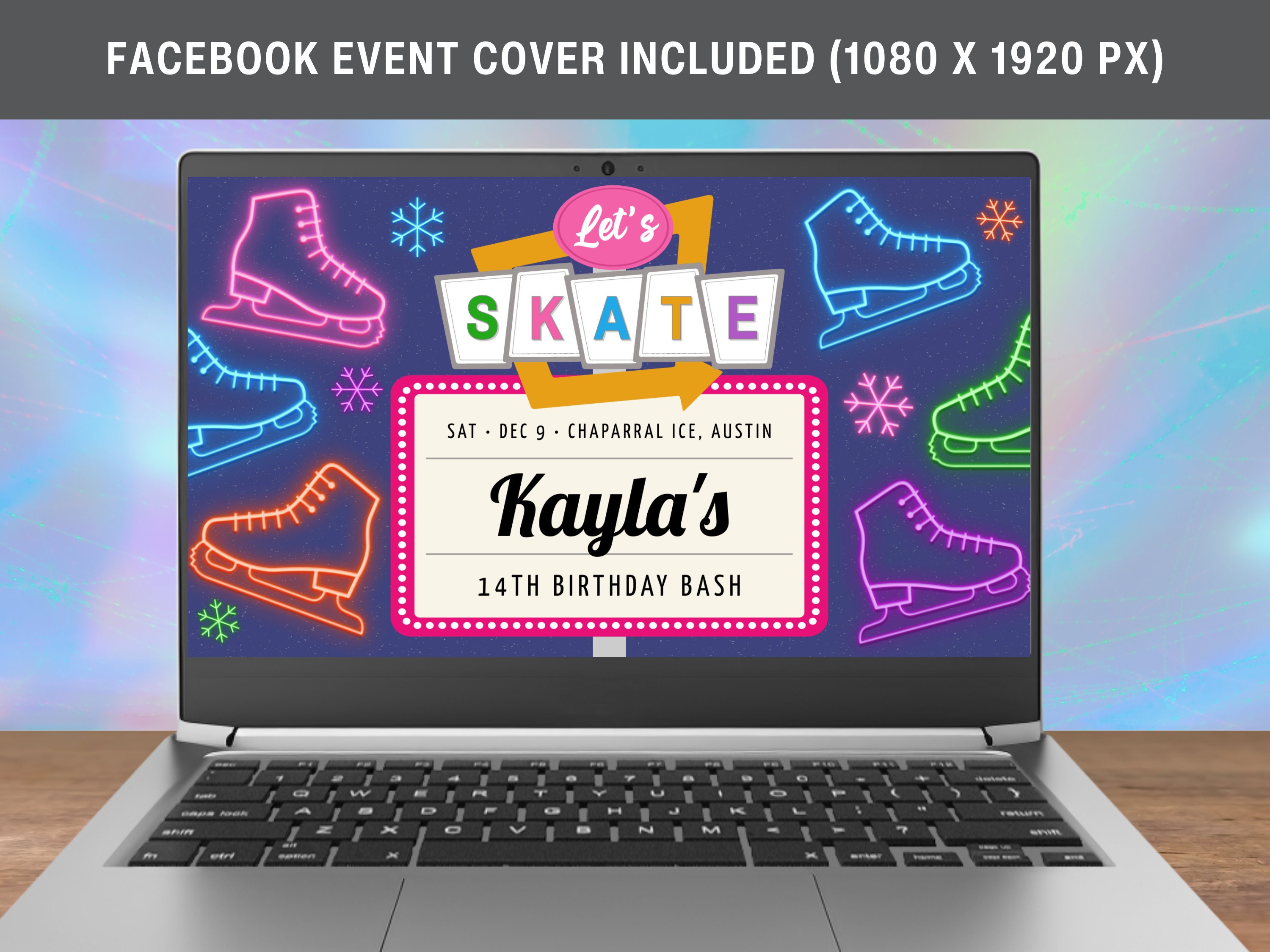 Ice Skating Birthday Party Invitation for Kids & Teens, Editable Pink ...