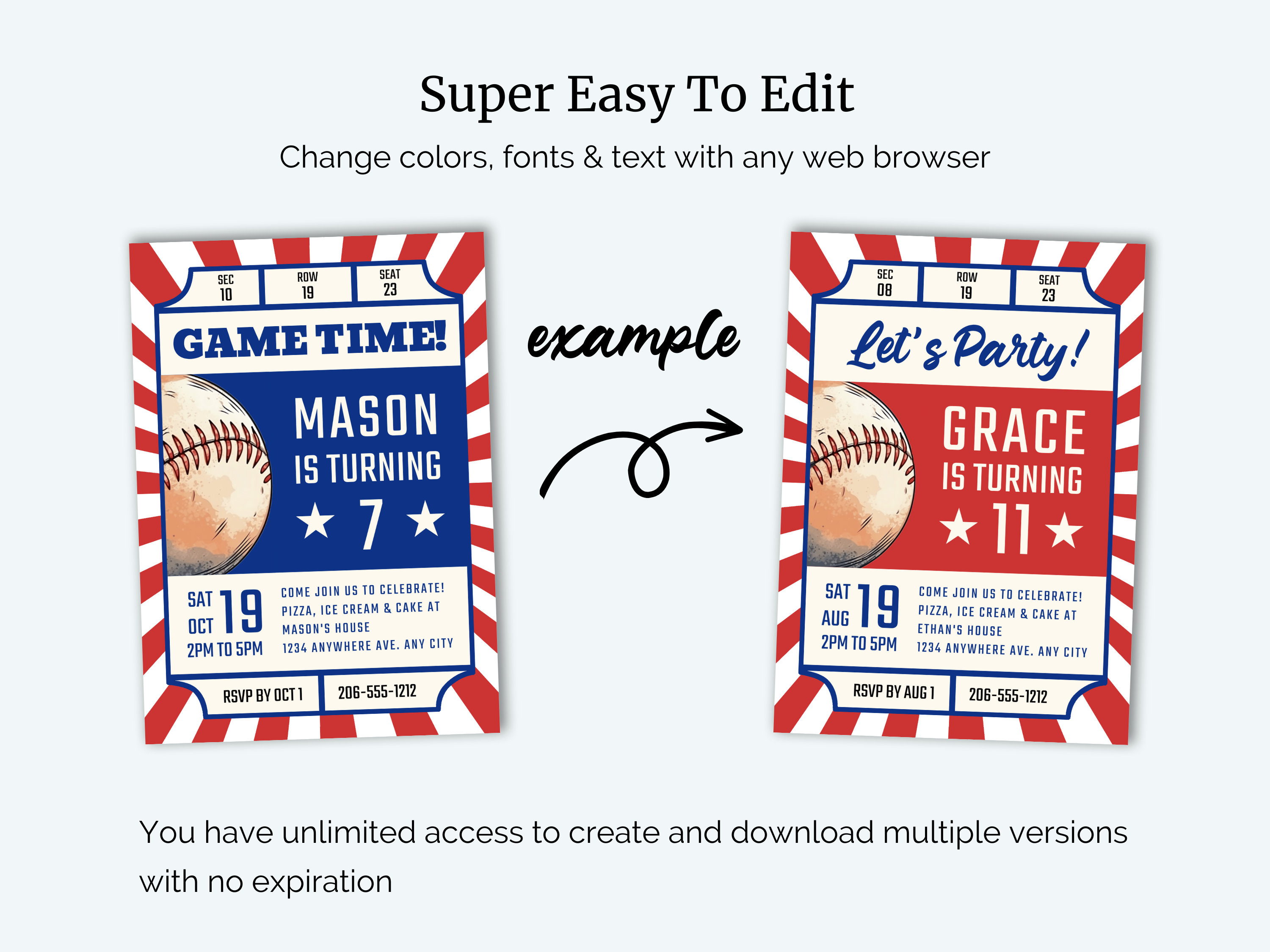 Baseball Birthday Invitation Digital Download, 7th Birthday Party ...