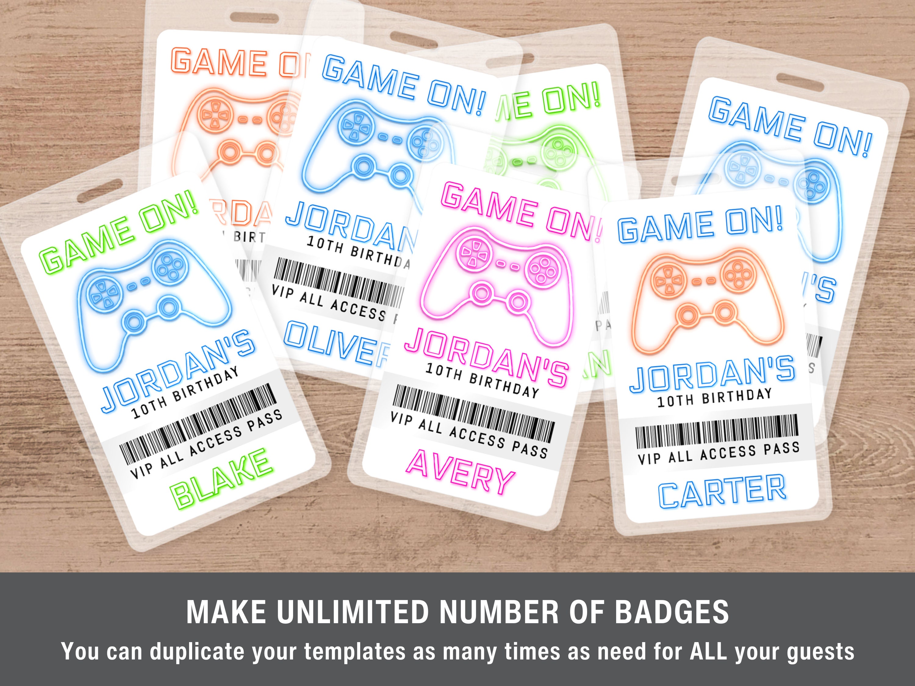 Video Game VIP Birthday Party Pass, Kids & Teens Neon Glow All Access ...
