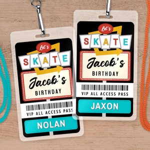 VIP Pass Editable for Roller Skating Birthday Party, Retro All Access ...