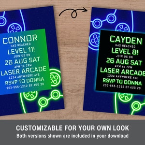11th Birthday Invitation for Boys, Editable Kids' Neon Glow Video Game ...