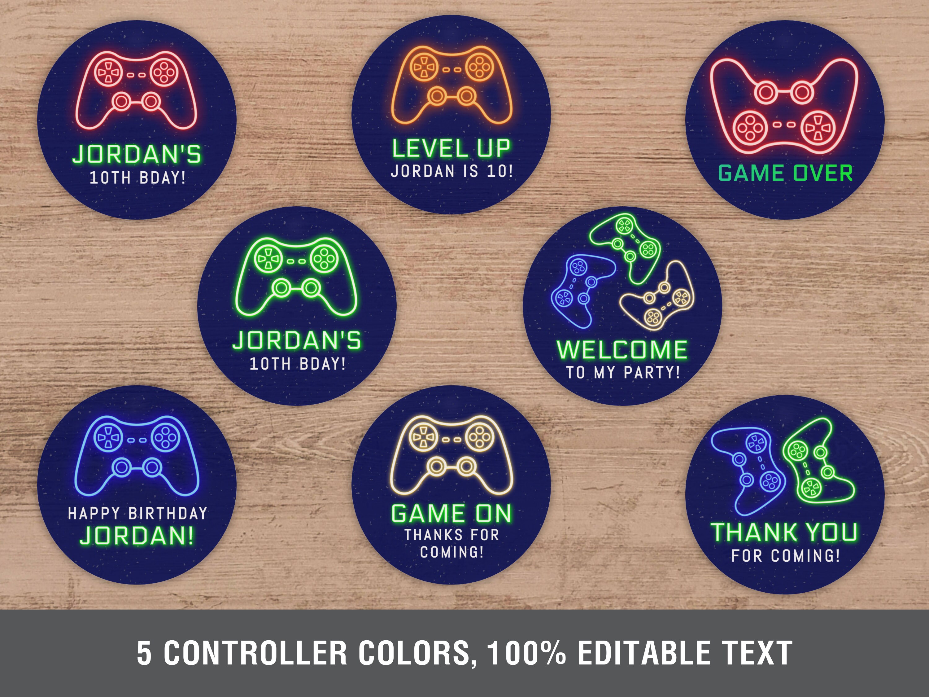 Video Game Theme Party Favor, Editable Neon Glow Cupcake Toppers Favor ...