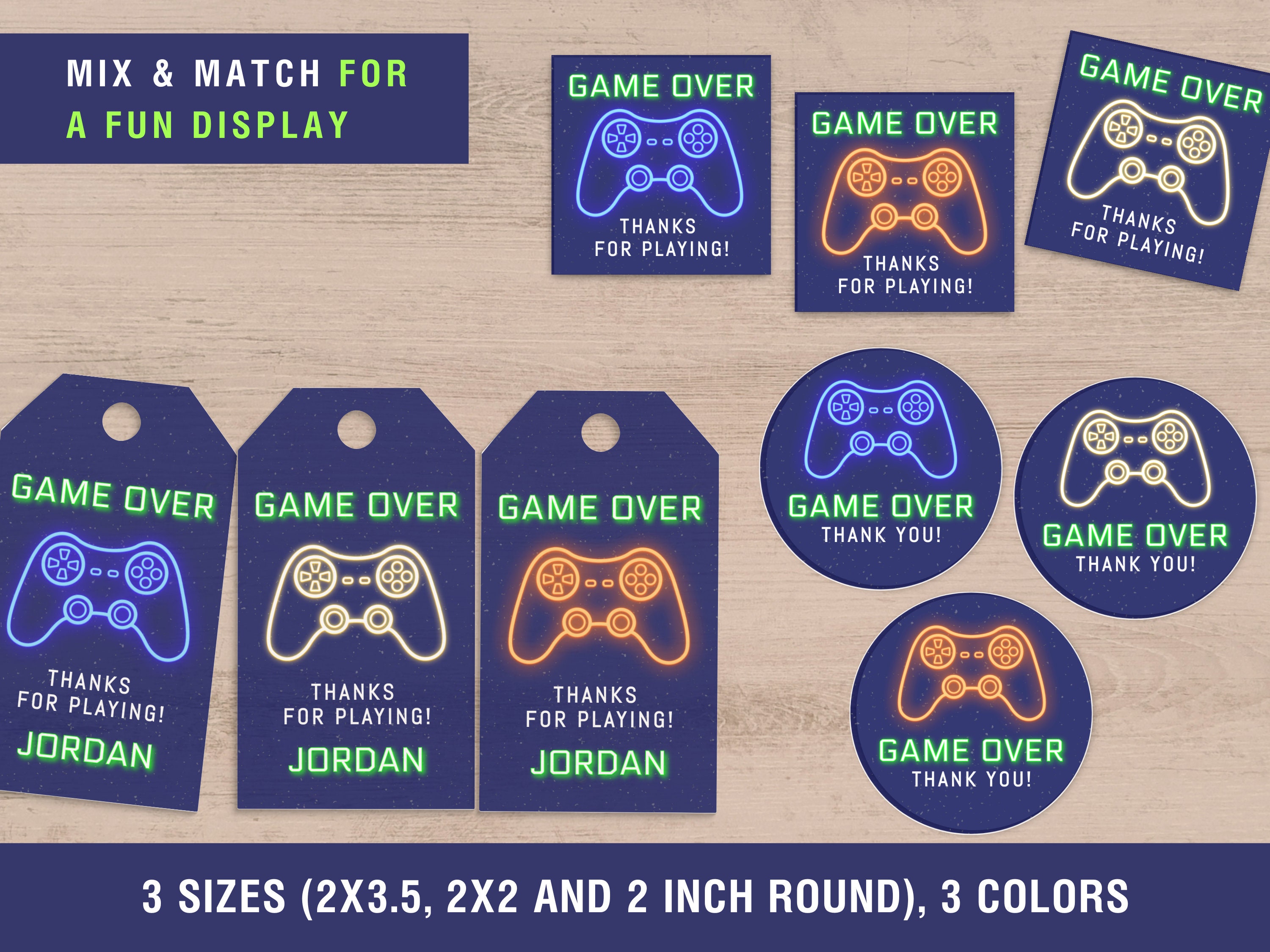 Video Game Party Favor Tags for Boy Birthday Editable Neon - Etsy