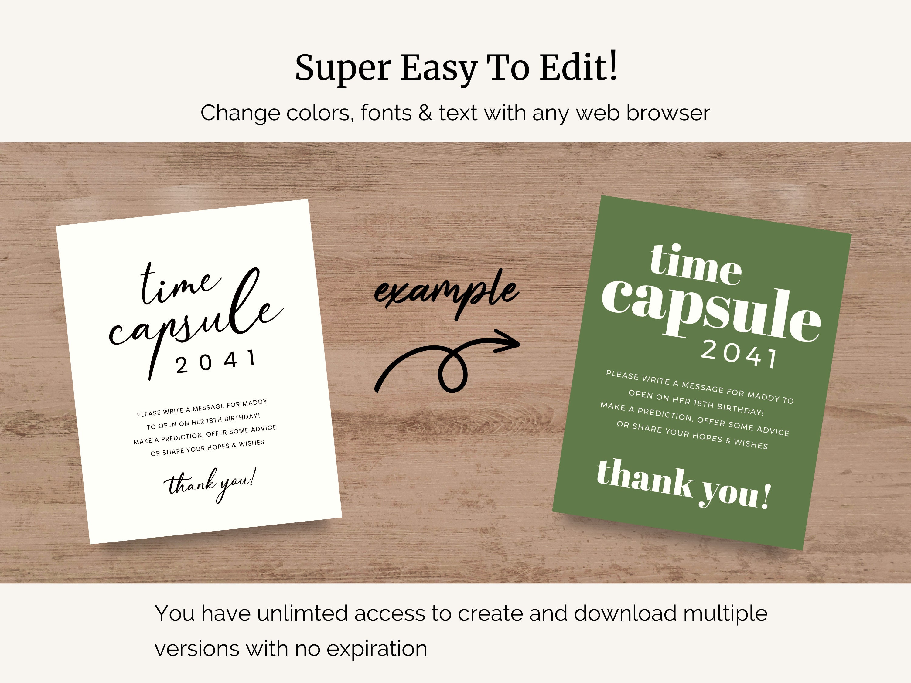 Time Capsule Letter Template, Editable Minimalist First Birthday Guest ...