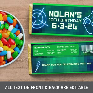 Video Game Birthday Party Favors, Game on Level up Chocolate Wrappers ...