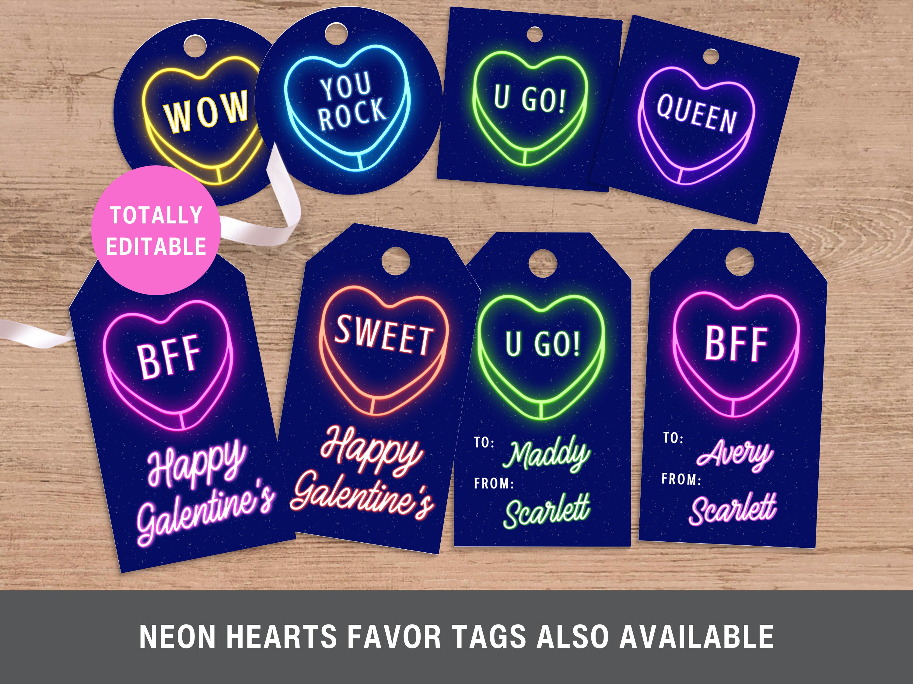 Galentine's Chip Bag, Editable Neon Candy Hearts Potato Chips Package ...