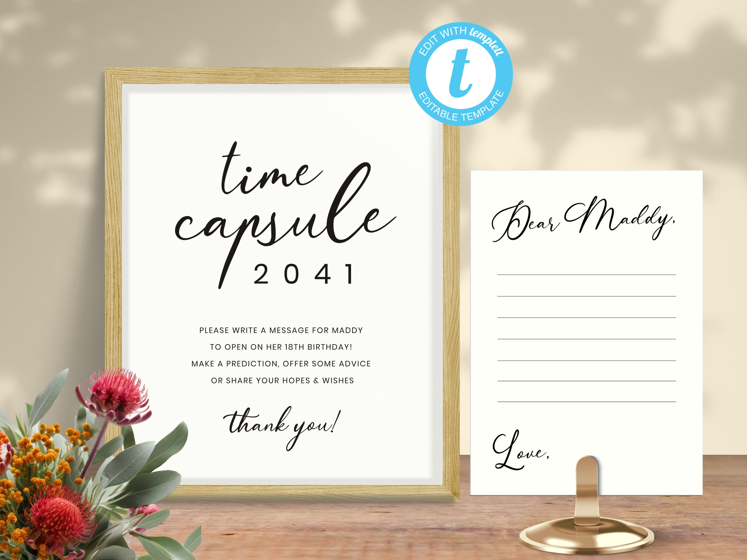 Time Capsule Letter Template, Editable Minimalist First Birthday Guest ...