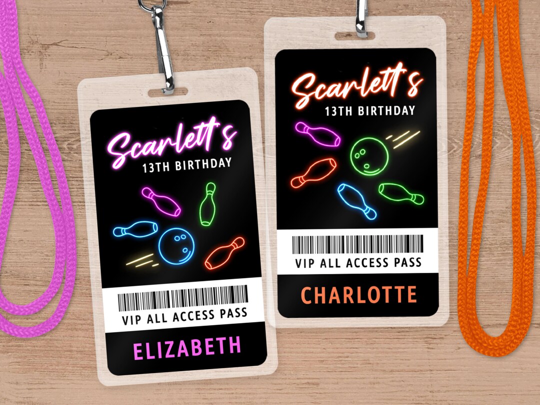 VIP Pass Printable for Bowling Party, Personalized Neon Glow All Access ...
