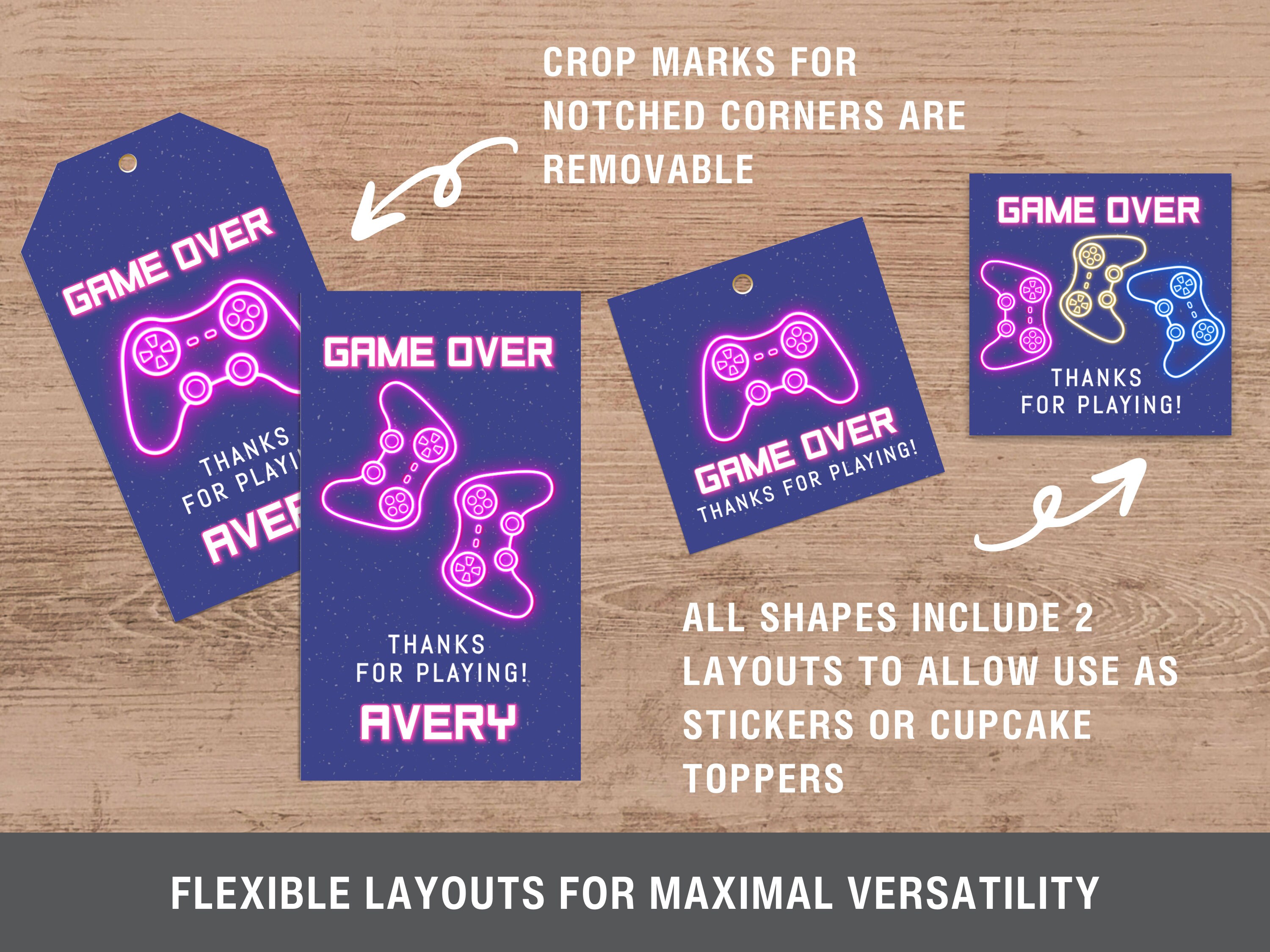 Video Game Party Favor Tags for Girl Birthday, Editable Neon Glow ...