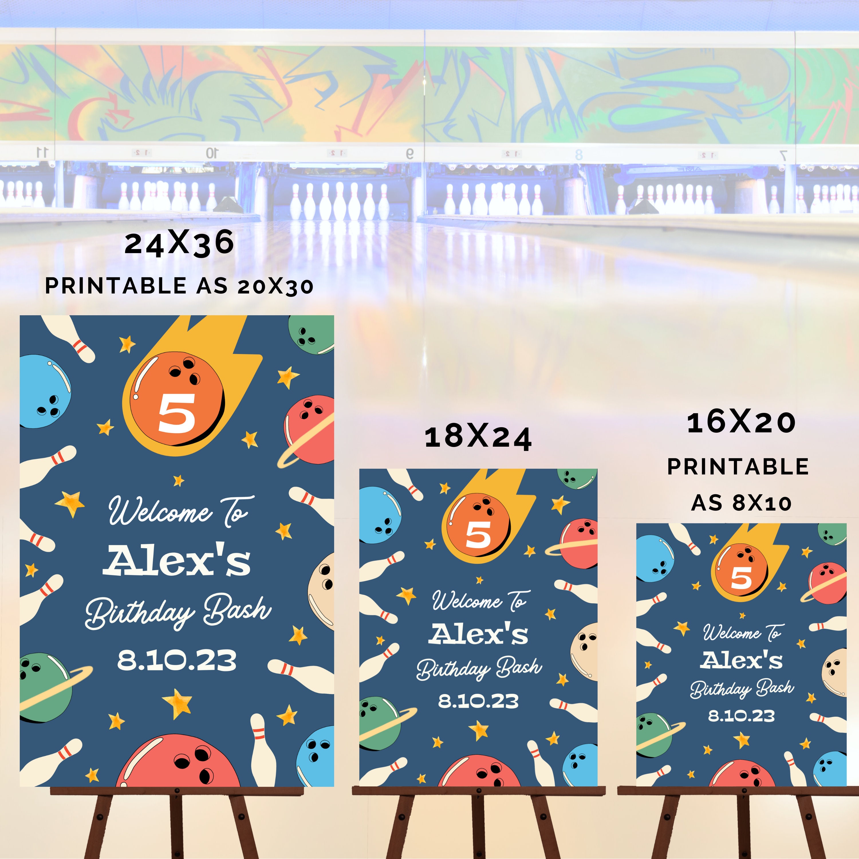Birthday Welcome Sign Template for Bowling Party Decoration, Space ...