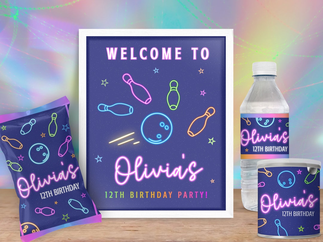 Bowling Welcome Sign for Kids' & Teens' Birthday Party Decoration, Neon ...