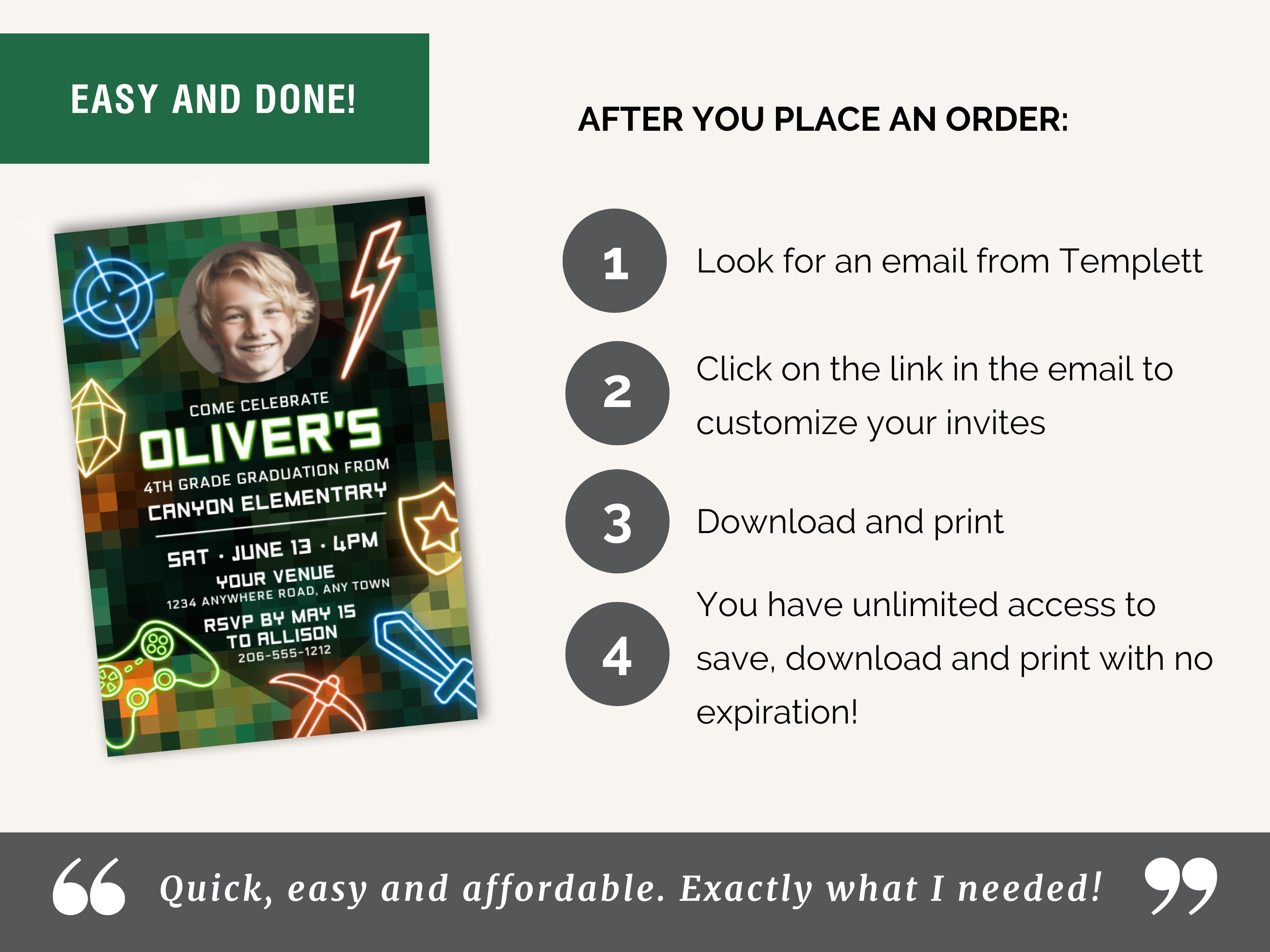 Graduation Invite for Boys Digital & Printable, Neon Glow Video Game ...