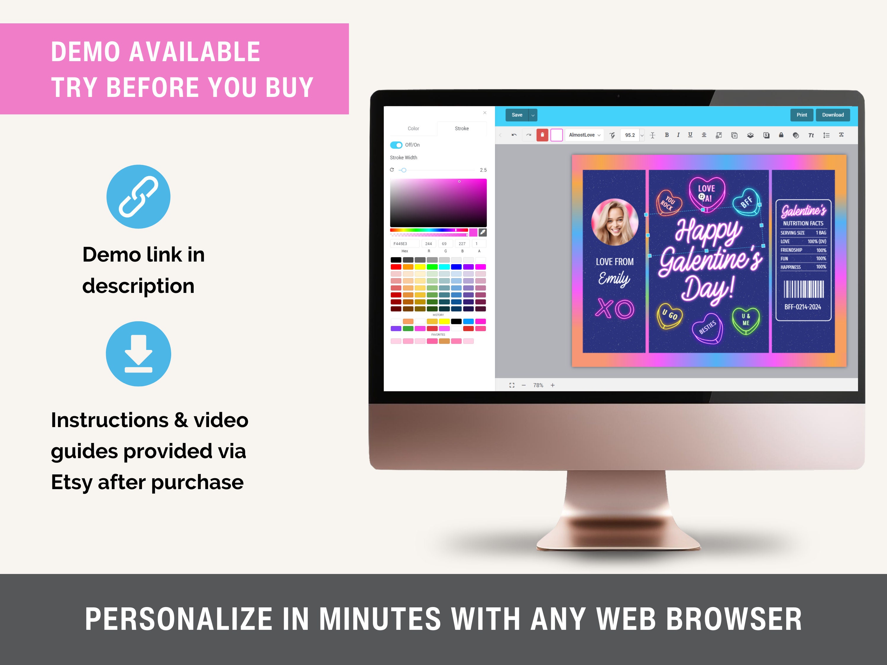 Galentine's Chip Bag, Editable Neon Candy Hearts Potato Chips Package ...