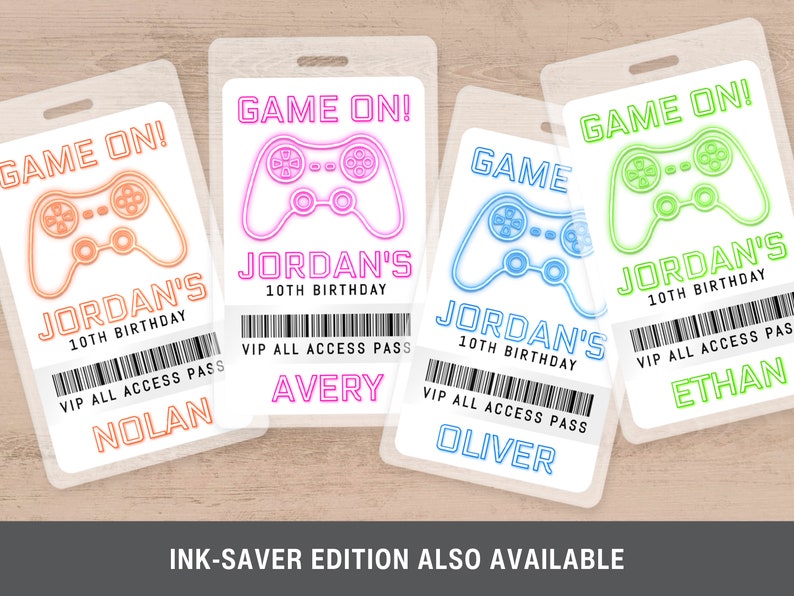 Video Game VIP Birthday Party Pass, Personalized Kids & Teens Neon Glow ...