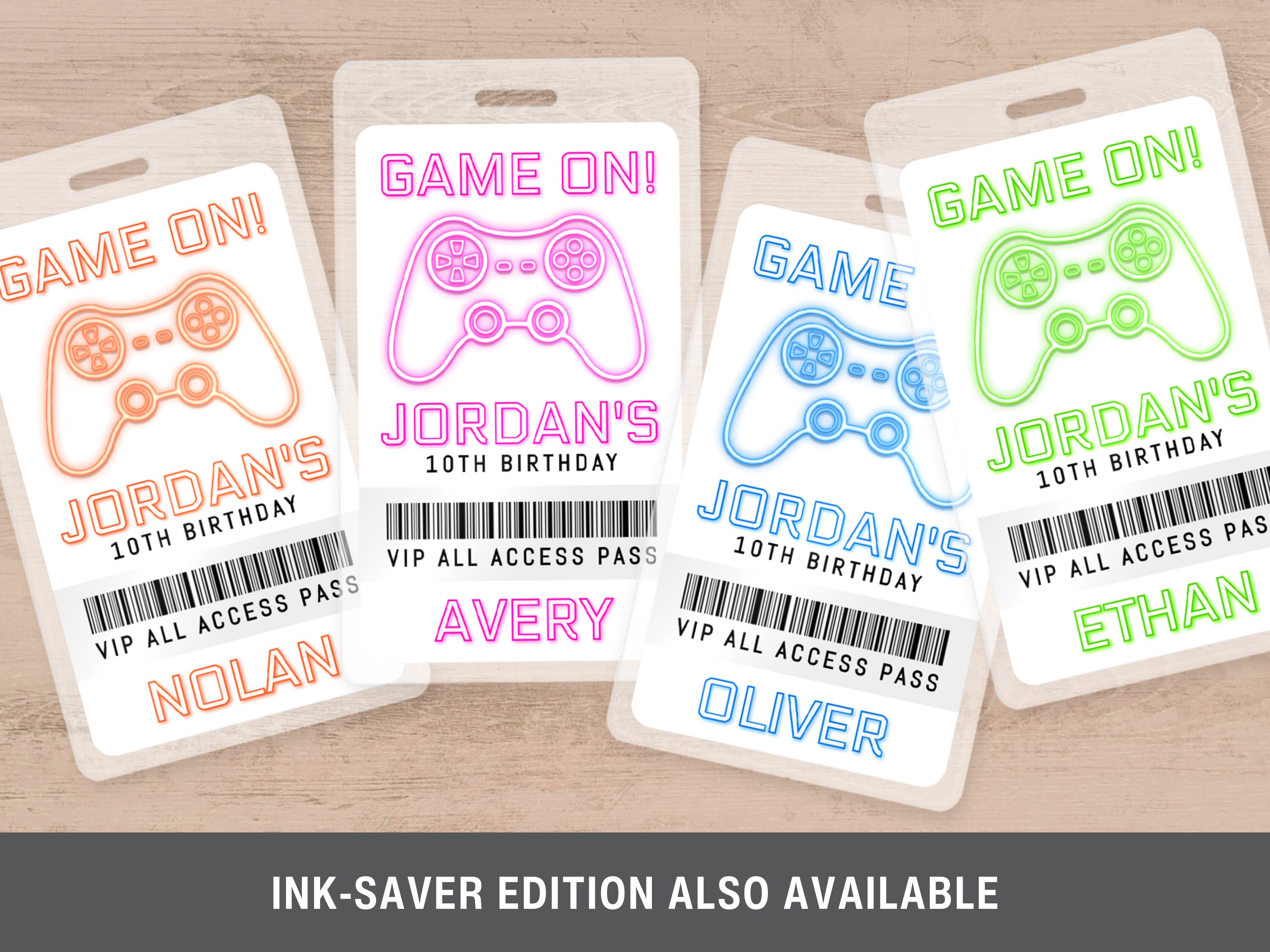 Video Game VIP Birthday Party Pass, Personalized Kids & Teens Neon Glow ...