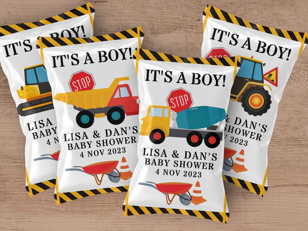 Baby Shower Chip Bag Template, Editable Construction Theme DIY ...