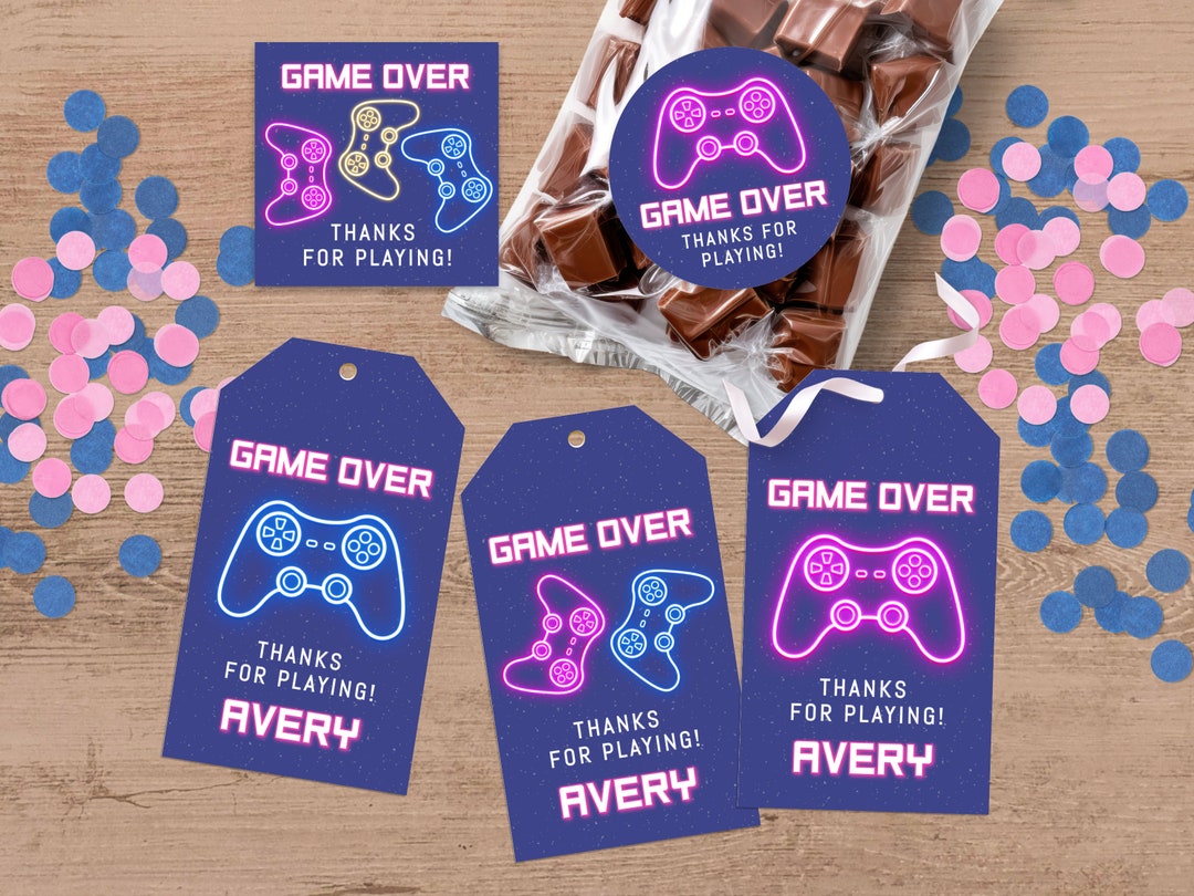 Video Game Party Favor Tags for Girl Birthday, Editable Neon Glow ...
