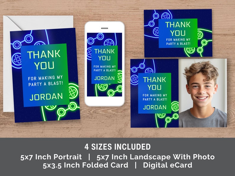 Gamer Birthday Thank You Cards for Video Game Arcade or Game Truck ...