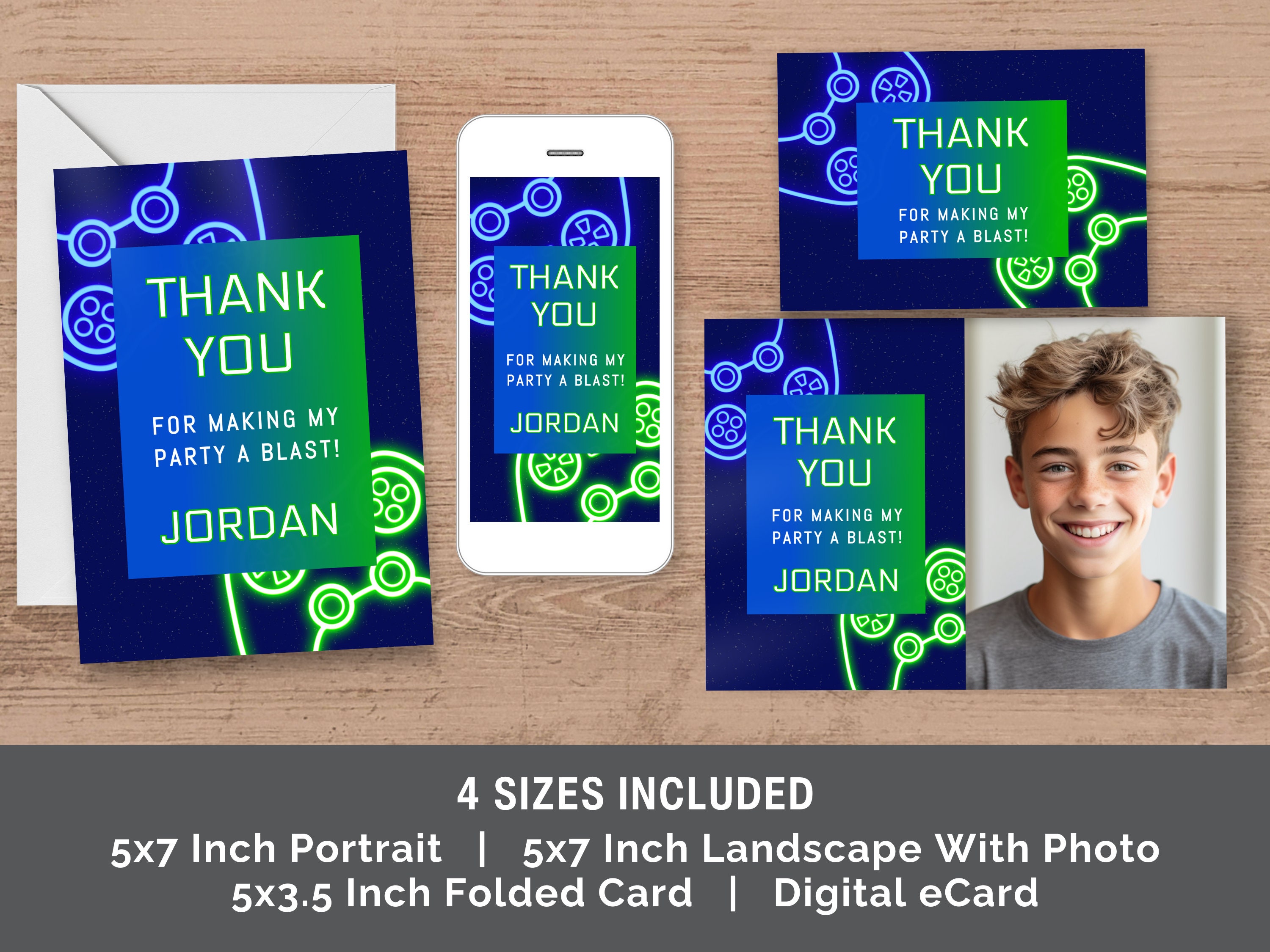 Gamer Birthday Thank You Cards for Video Game Arcade or Game Truck ...