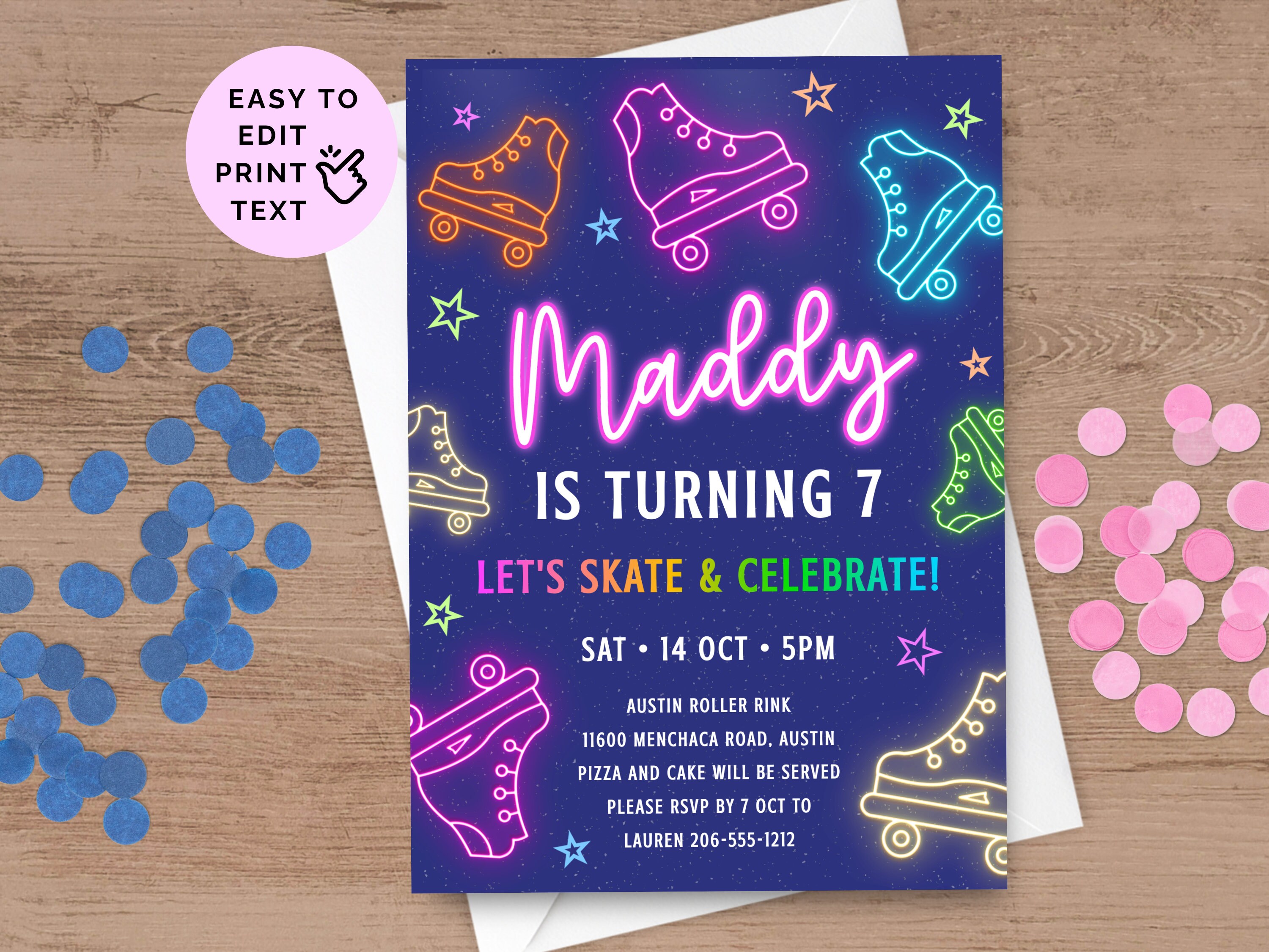 Skating Birthday Party Invitation Template for Girl Editable - Etsy