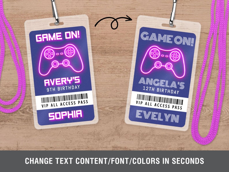Video Game VIP Birthday Party Pass for Girl, Personalized Printable ...