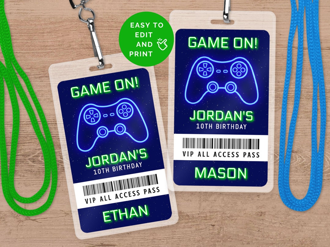 Video Game VIP Birthday Party Pass, Personalized Kids & Teens Neon Glow ...