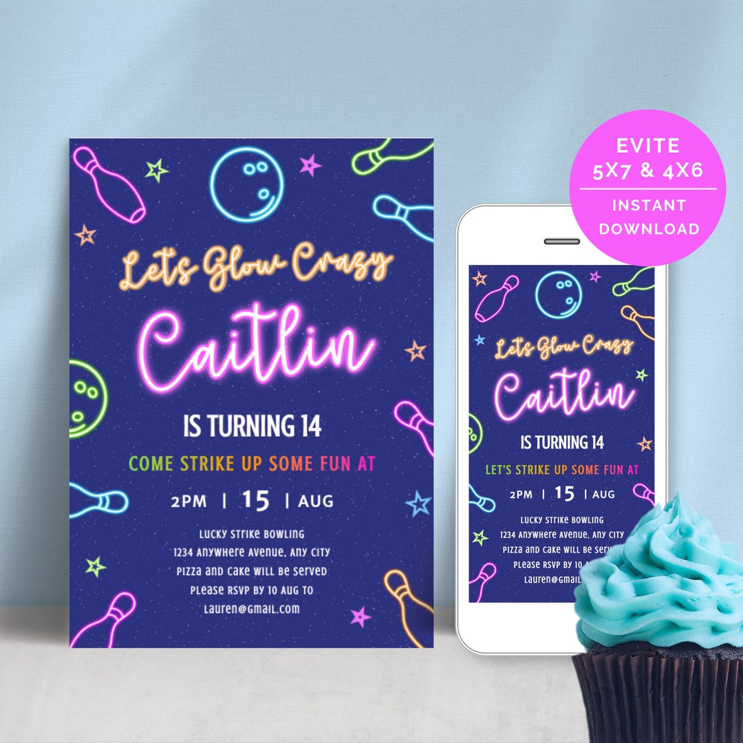 Let's Glow Crazy Invitation for Teen Girl Editable Glow - Etsy