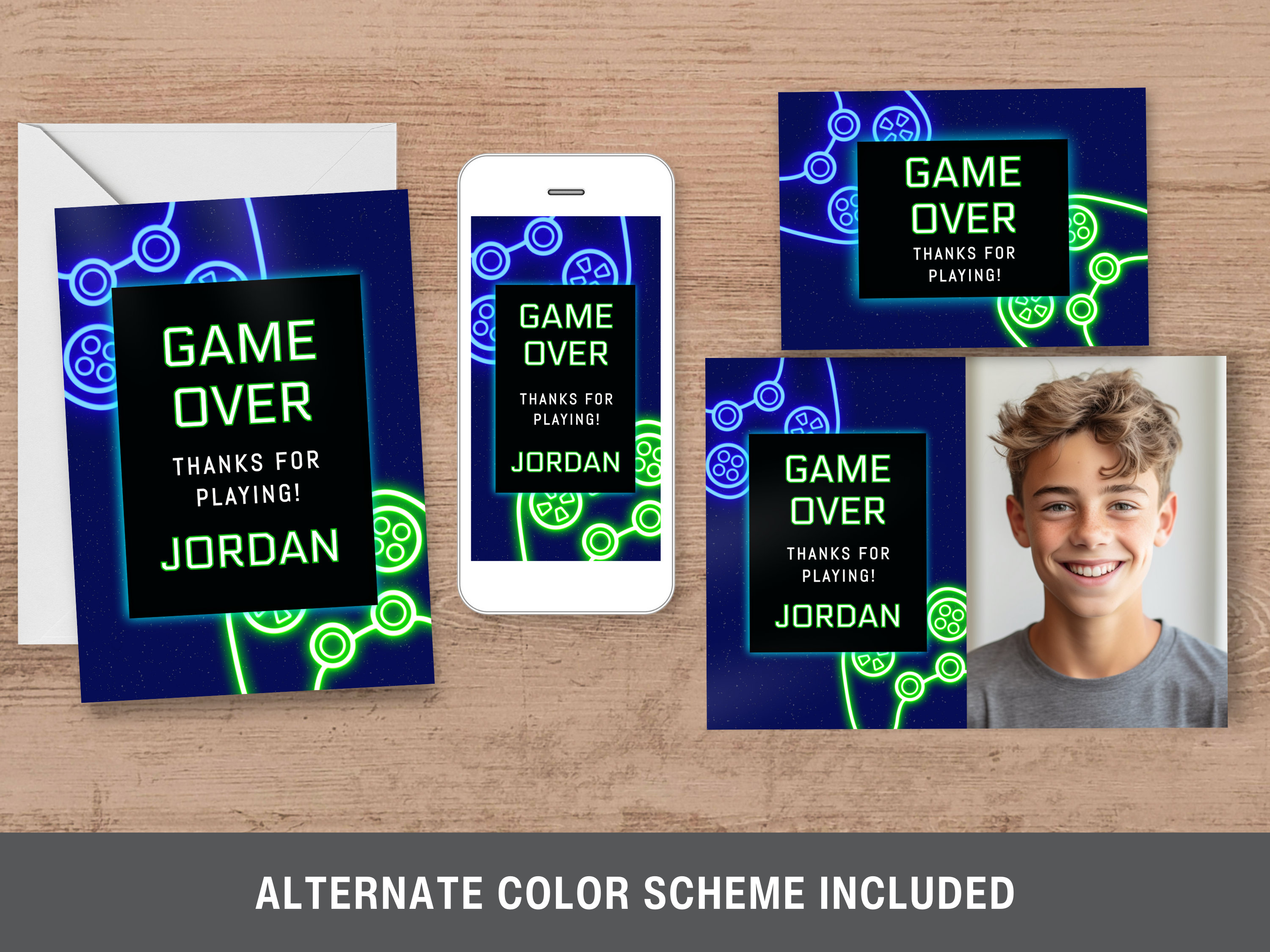 Gamer Birthday Thank You Cards for Video Game Arcade or Game Truck ...