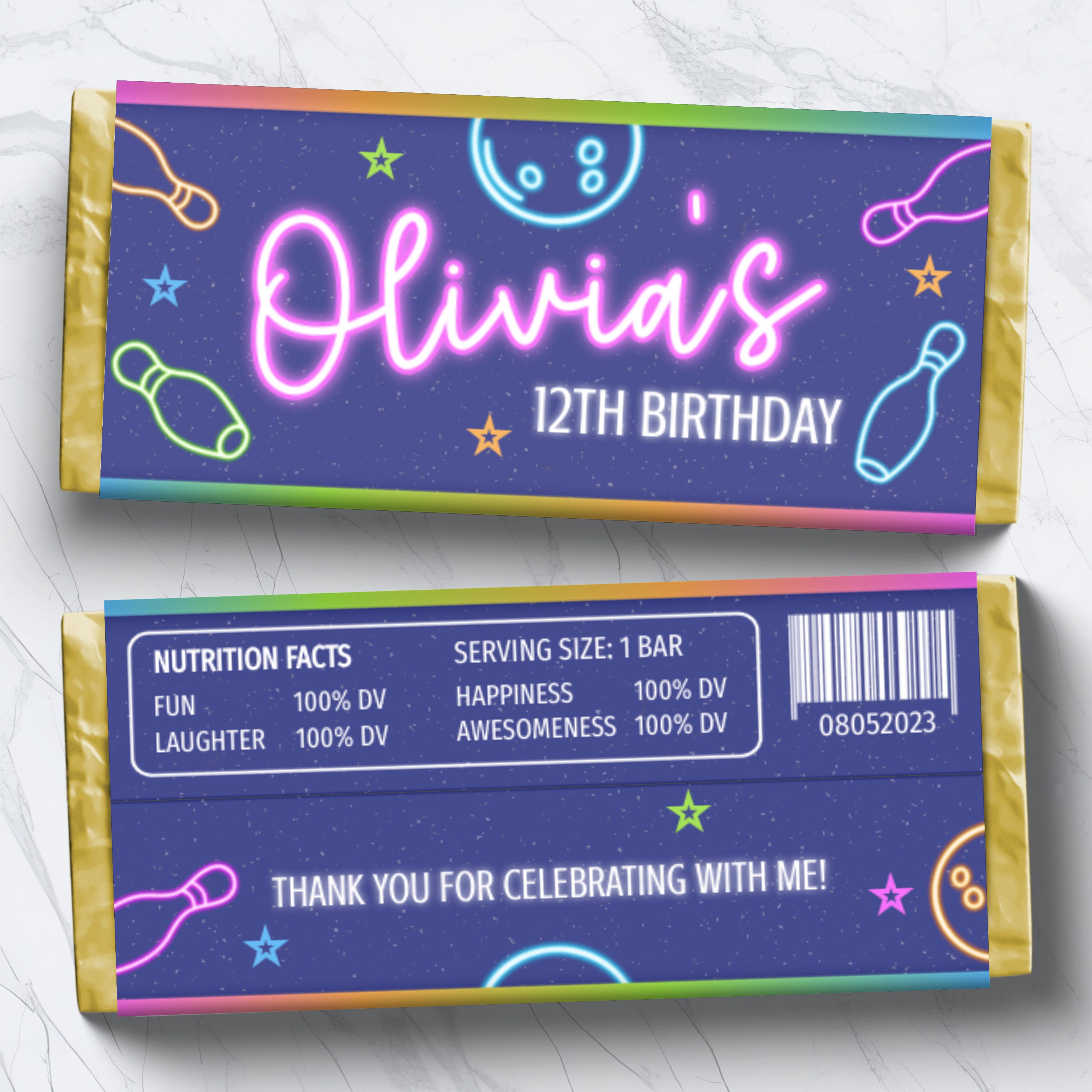 Bowling Party Favors Printable Neon Glow Birthday Chocolate - Etsy