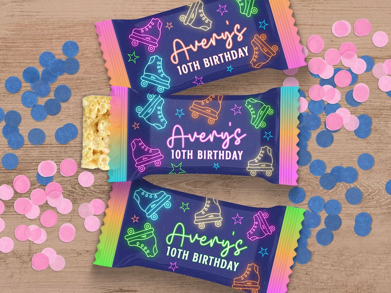 Roller Skate Birthday Party Favor, Neon Glow Personalized Rice Krispies ...