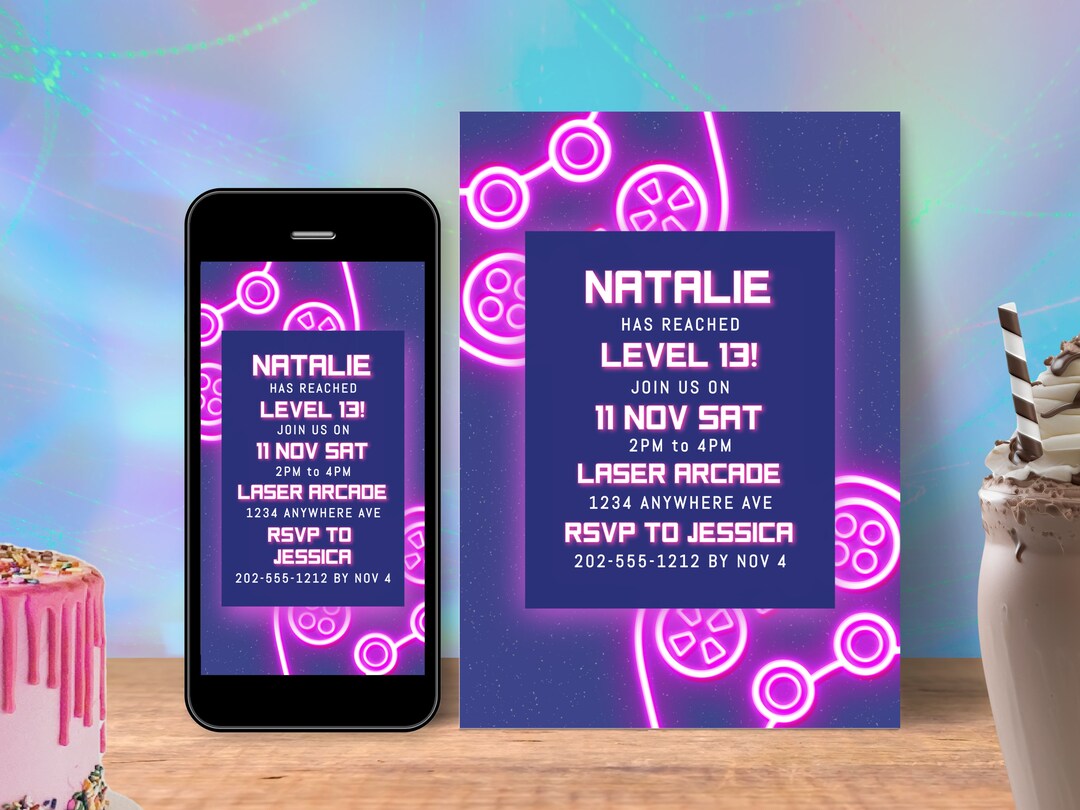 Evite Birthday Invitation Gamer Girl, Neon Pink Video Game Truck or ...