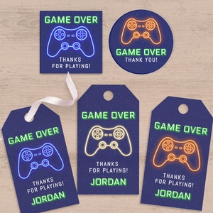 Video Game Party Favor Tags for Boy Birthday Editable Neon - Etsy