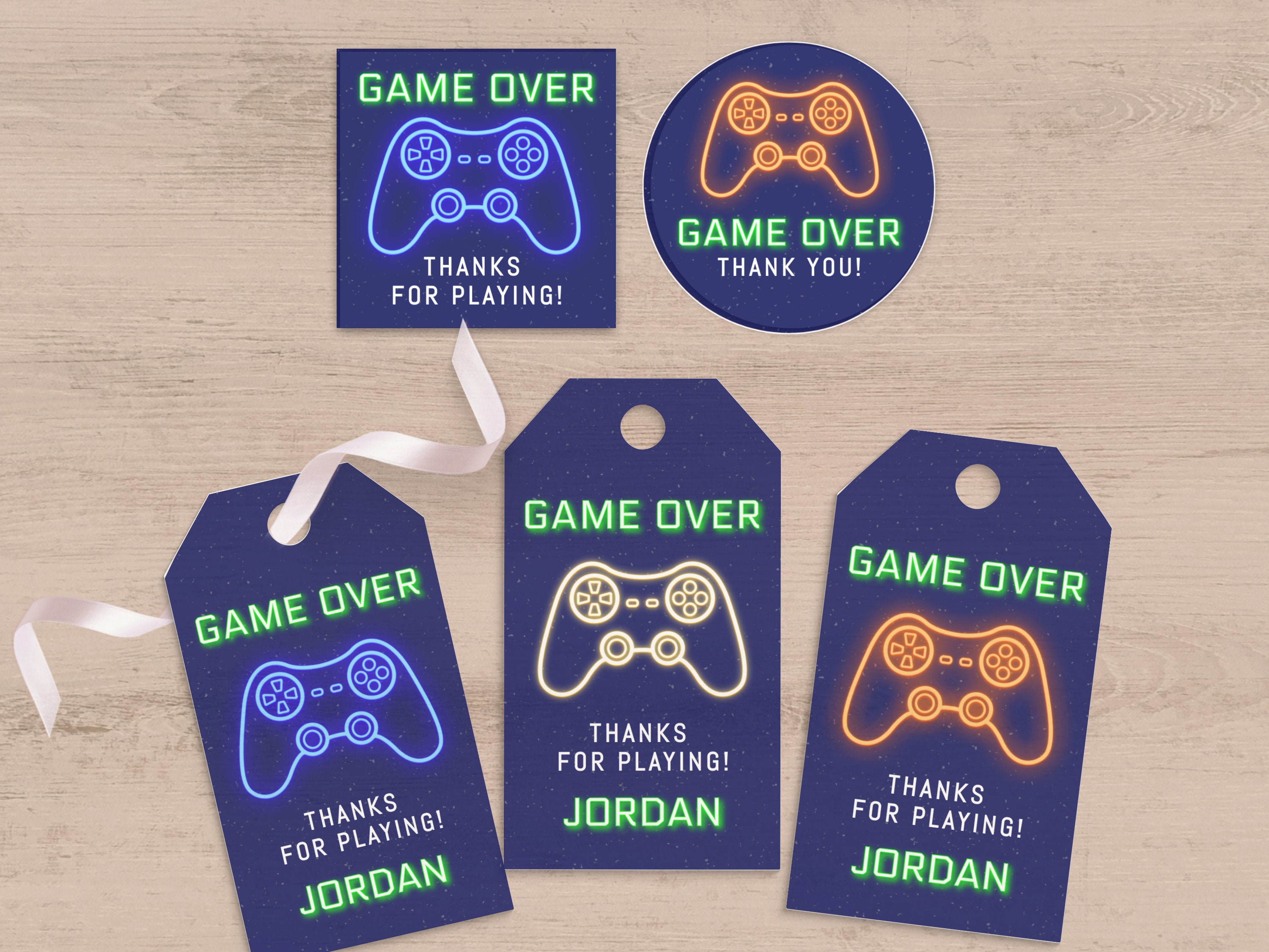 Video Game Party Favor Tags for Boy Birthday Editable Neon - Etsy