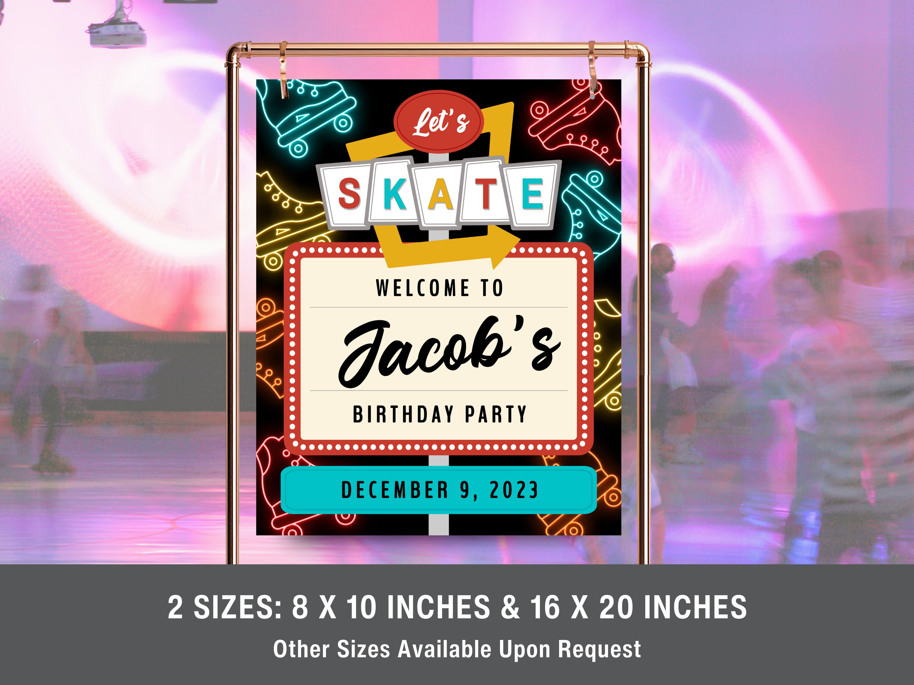 Roller Skate Party Printable Welcome Favor Signs, Retro Style Kids ...