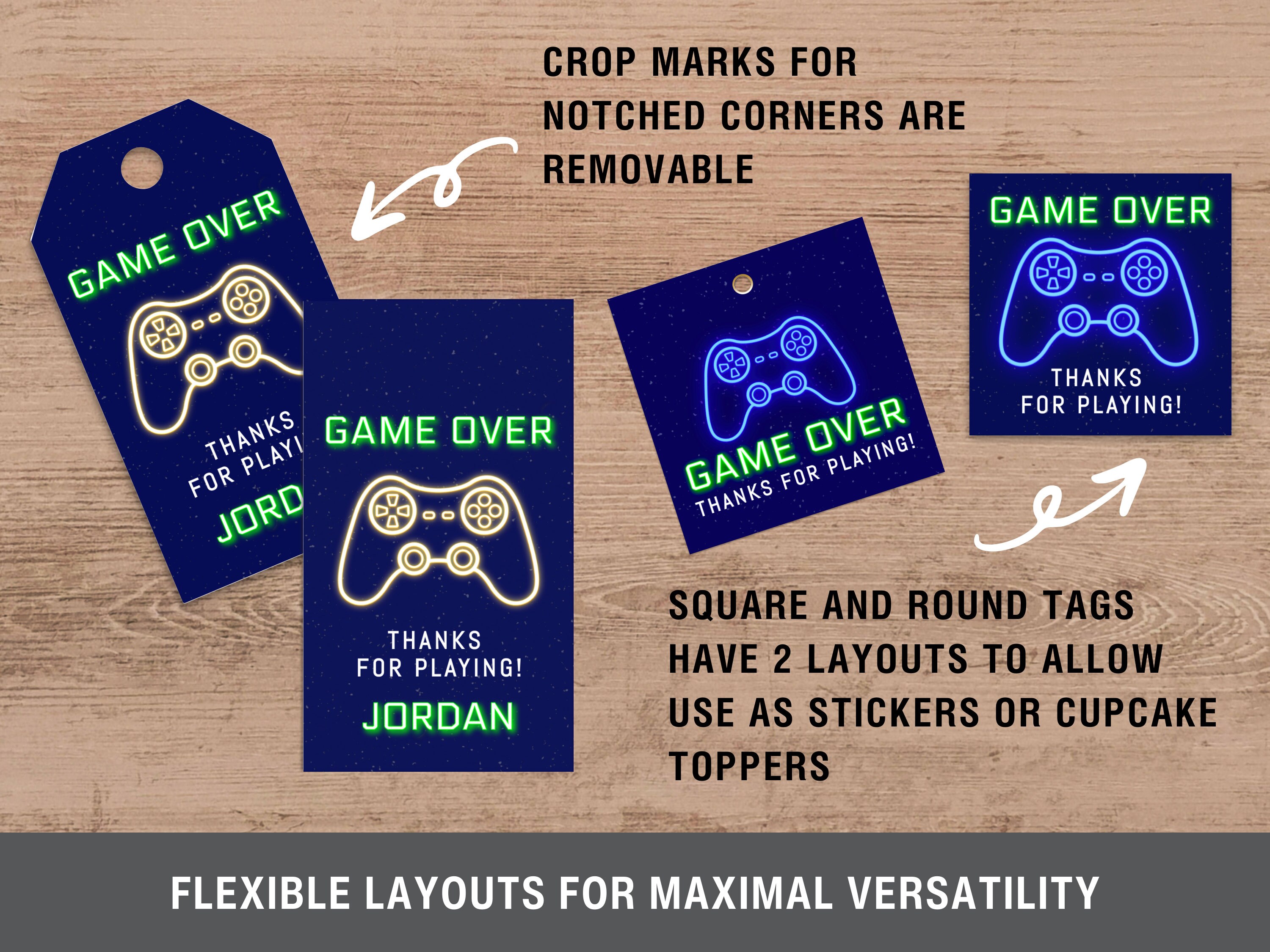 Video Game Party Favor Tags for Boy Birthday, Editable Neon Glow Game ...